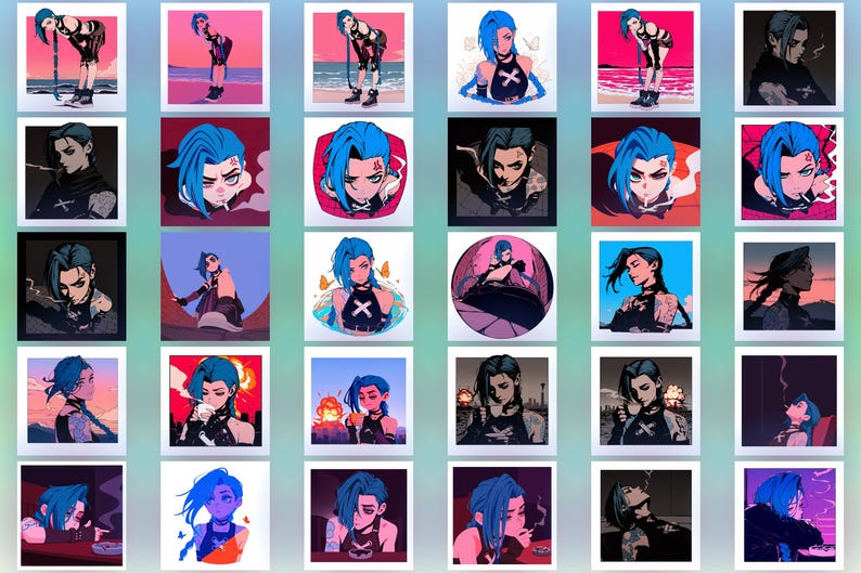 64 PNG Design Bundle, Arcane Jinx Exclusive Anime Character Design ...