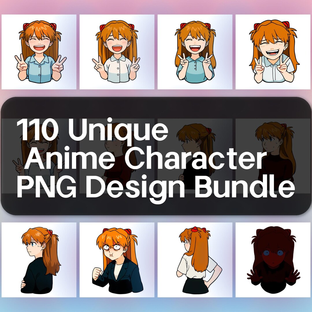 Asuka Langley PNG Sticker Bundle, Anime Character Designs (digital ...