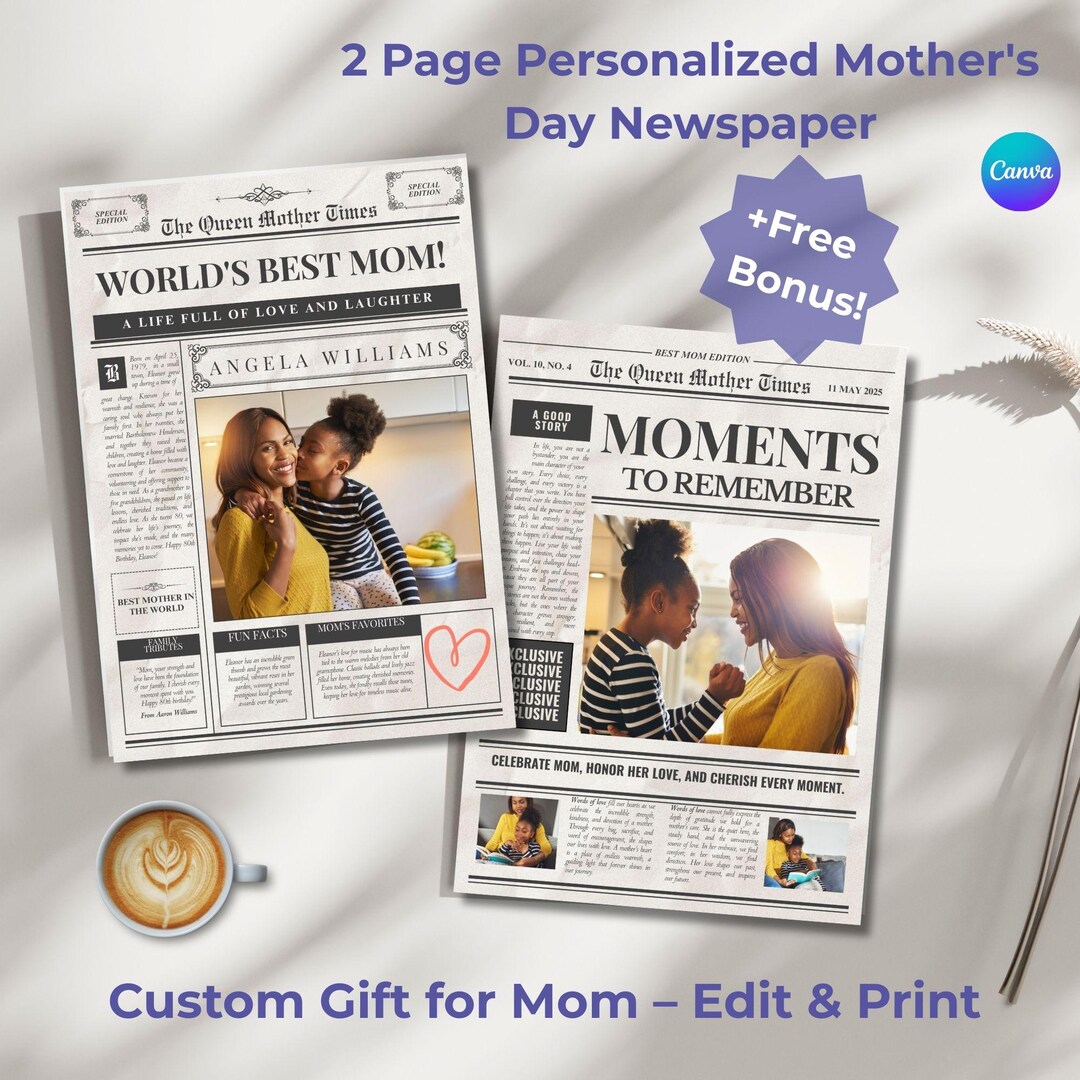 Editable Mother’s Day Newspaper Template | Black Mom Gift Idea ...