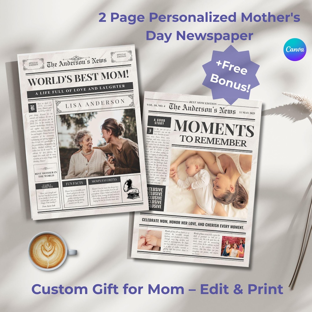 Editable Mother’s Day Newspaper Template | Personalized Mothers Day ...