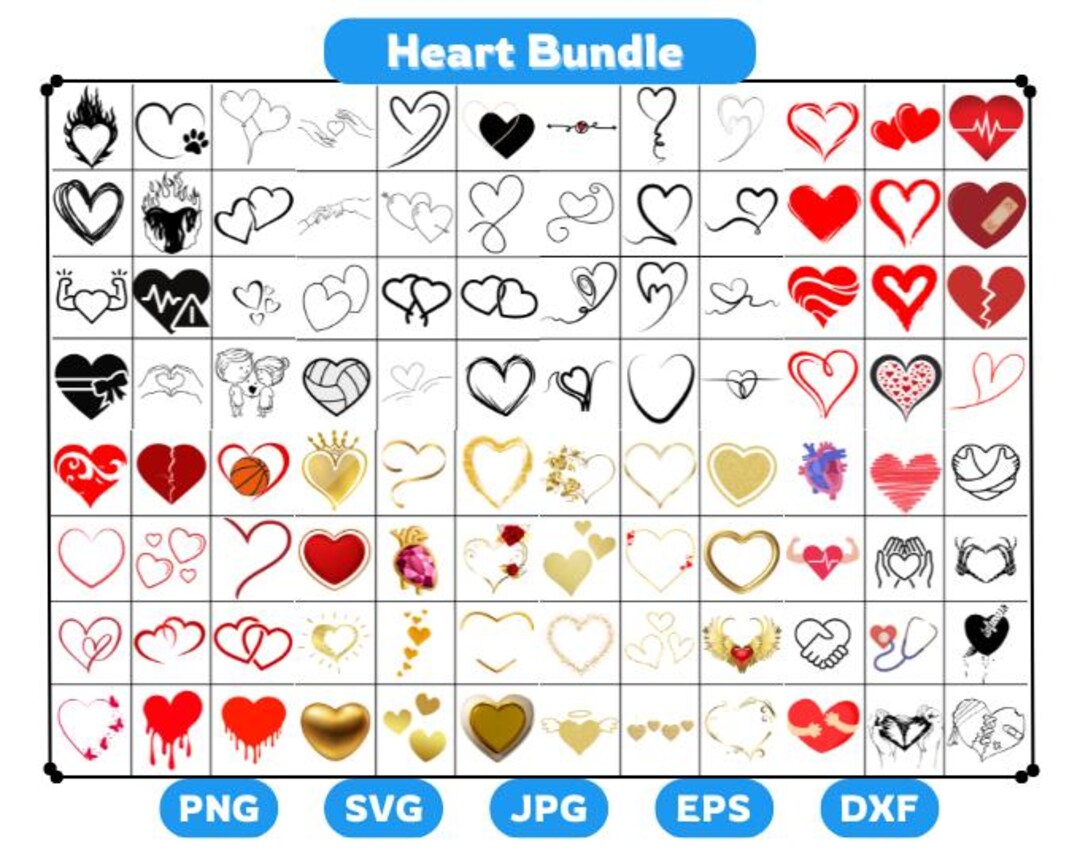 108 Heart Design Bundle | SVG, Png, Eps, DXF, JPG | Valentine's Day ...