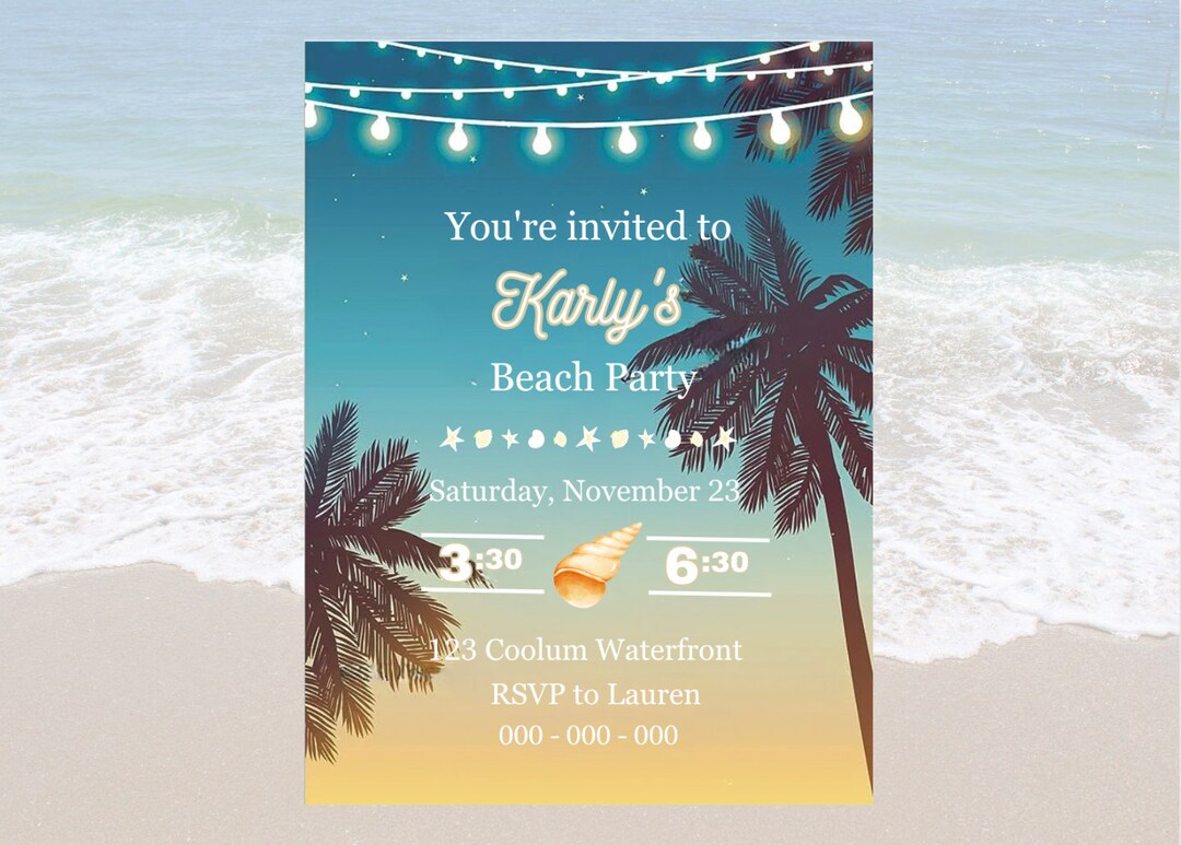 Beach Party Invite - Etsy