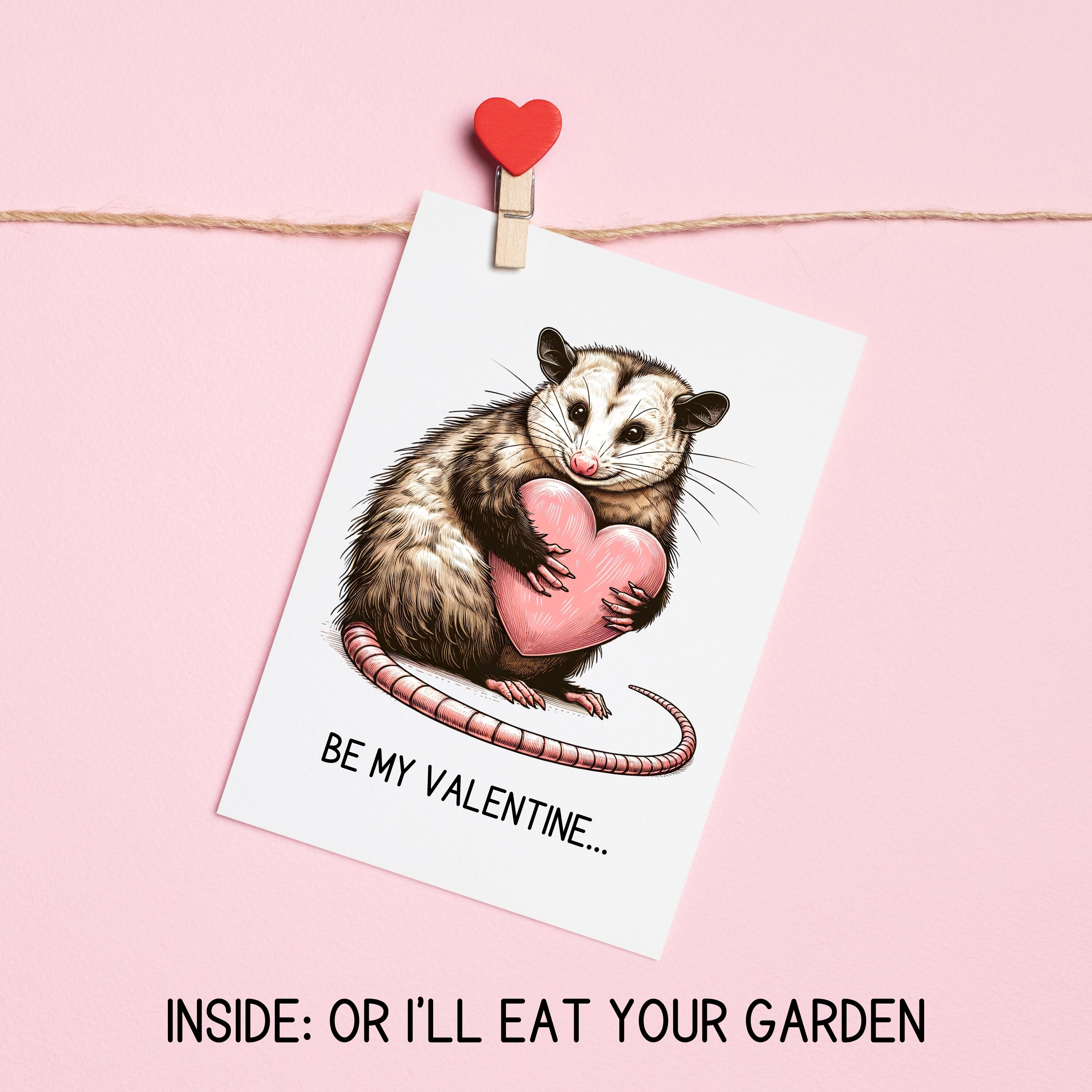 Possum Valentine Card, Cute Opossum Card, Funny Valentines Day Card for Possum Lovers, Card for ...