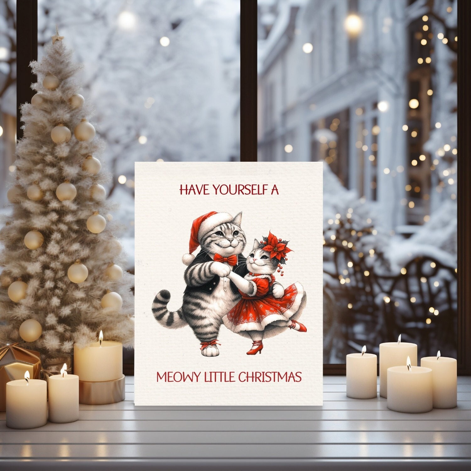 Christmas Cards, Holiday Card Set, for Cat Lovers, Cute Christmas Card ...