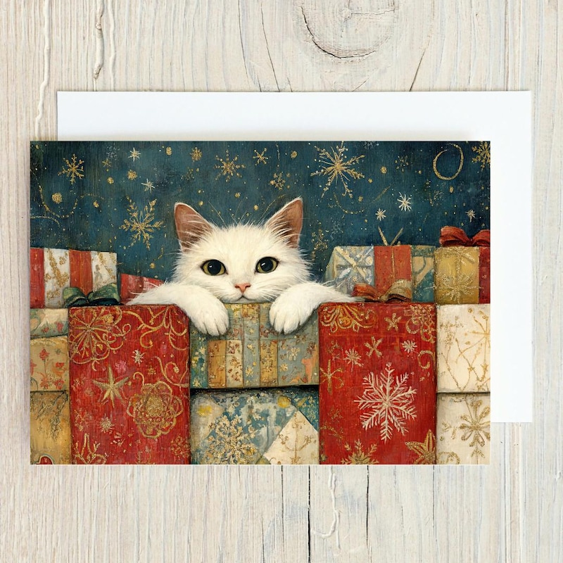 Christmas Cat Card - Etsy