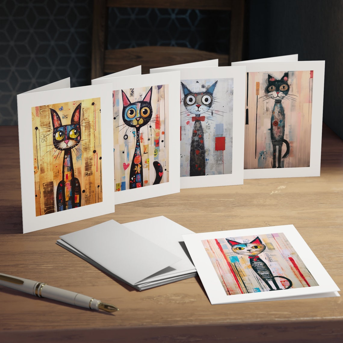 Funny & Whimsical Art Cat Note Cards, Unique Cute Cat Stationery ...