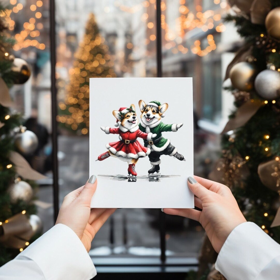 Christmas Cards, Holiday Card Set for Corgi Lovers, Cute Dogs Ice ...