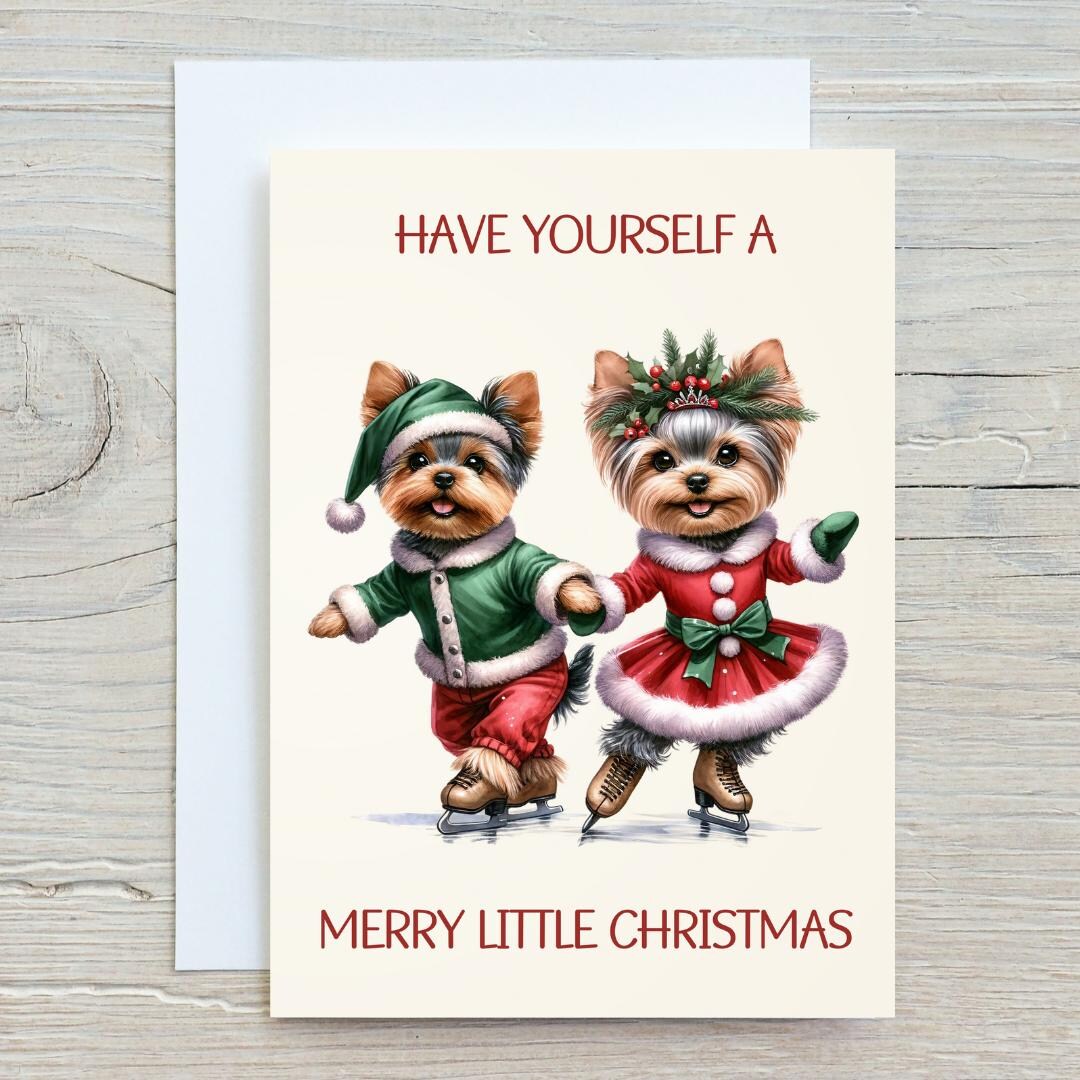 Yorkshire Terrier Holiday Cards Cute Ice Skating Dogs Christmas Cards ...