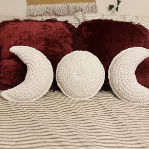 Moon Phase Pillow Set, Handmade Crochet Moon Pillows, Statement Piece ...