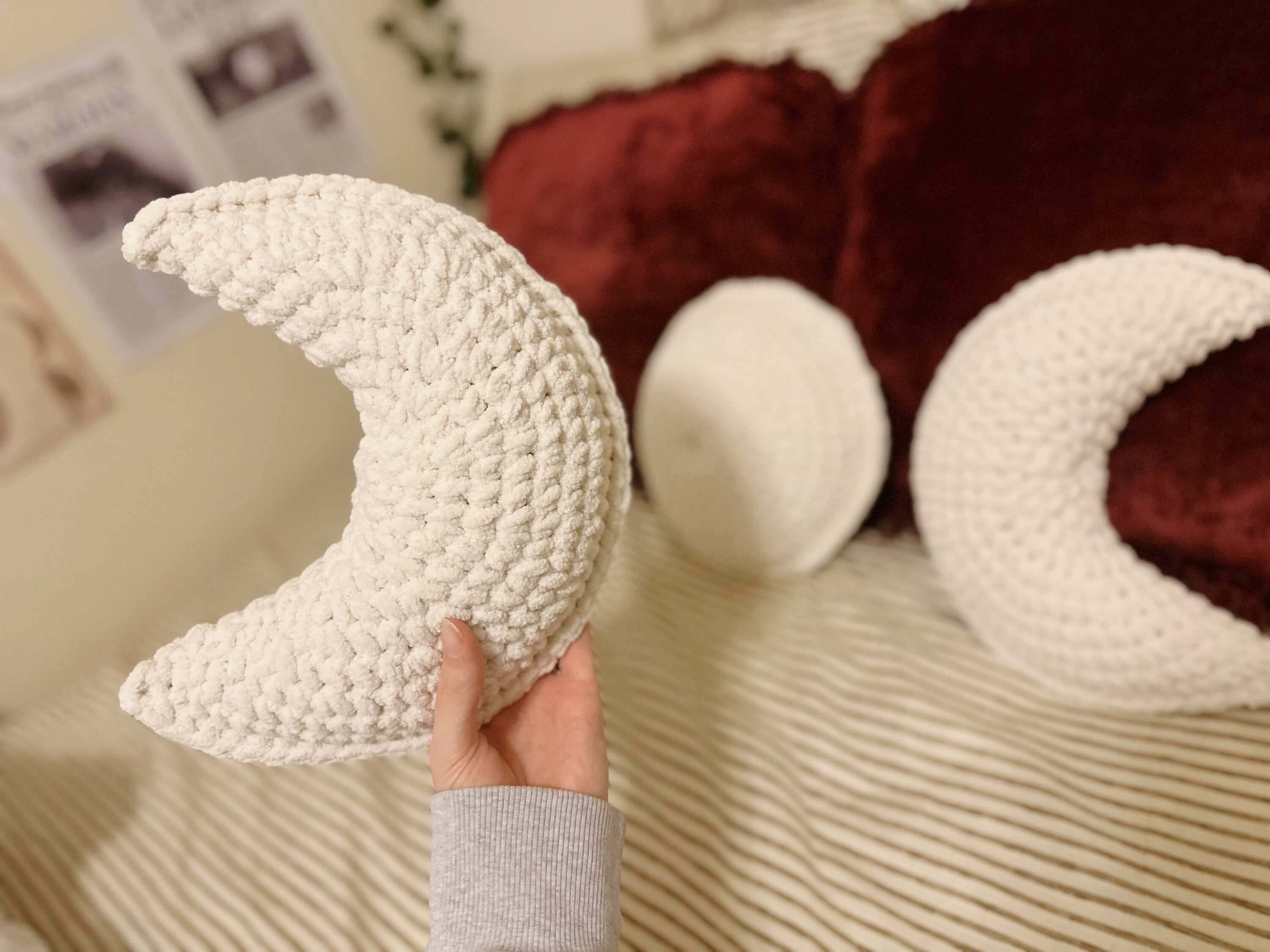 Moon Phase Pillow Set, Handmade Crochet Moon Pillows, Statement Piece ...