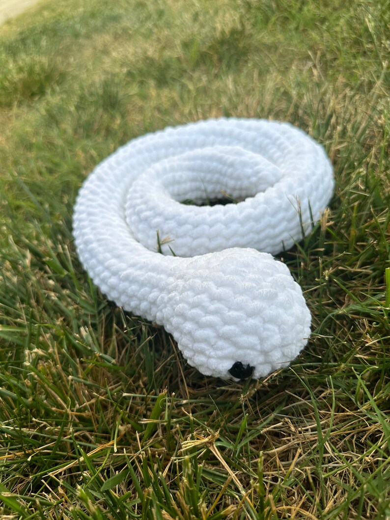 Handmade Large Albino Snake Plush, Crochet Whimsical Amigurumi Creature ...