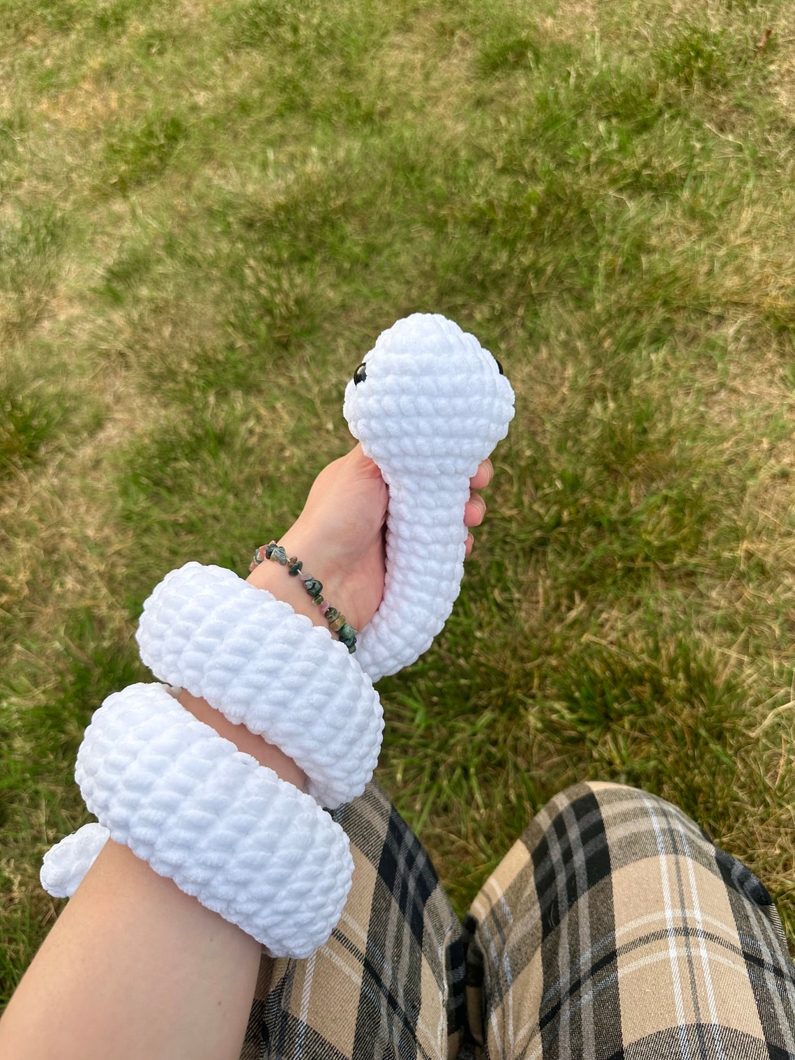 Handmade Large Albino Snake Plush, Crochet Whimsical Amigurumi Creature ...