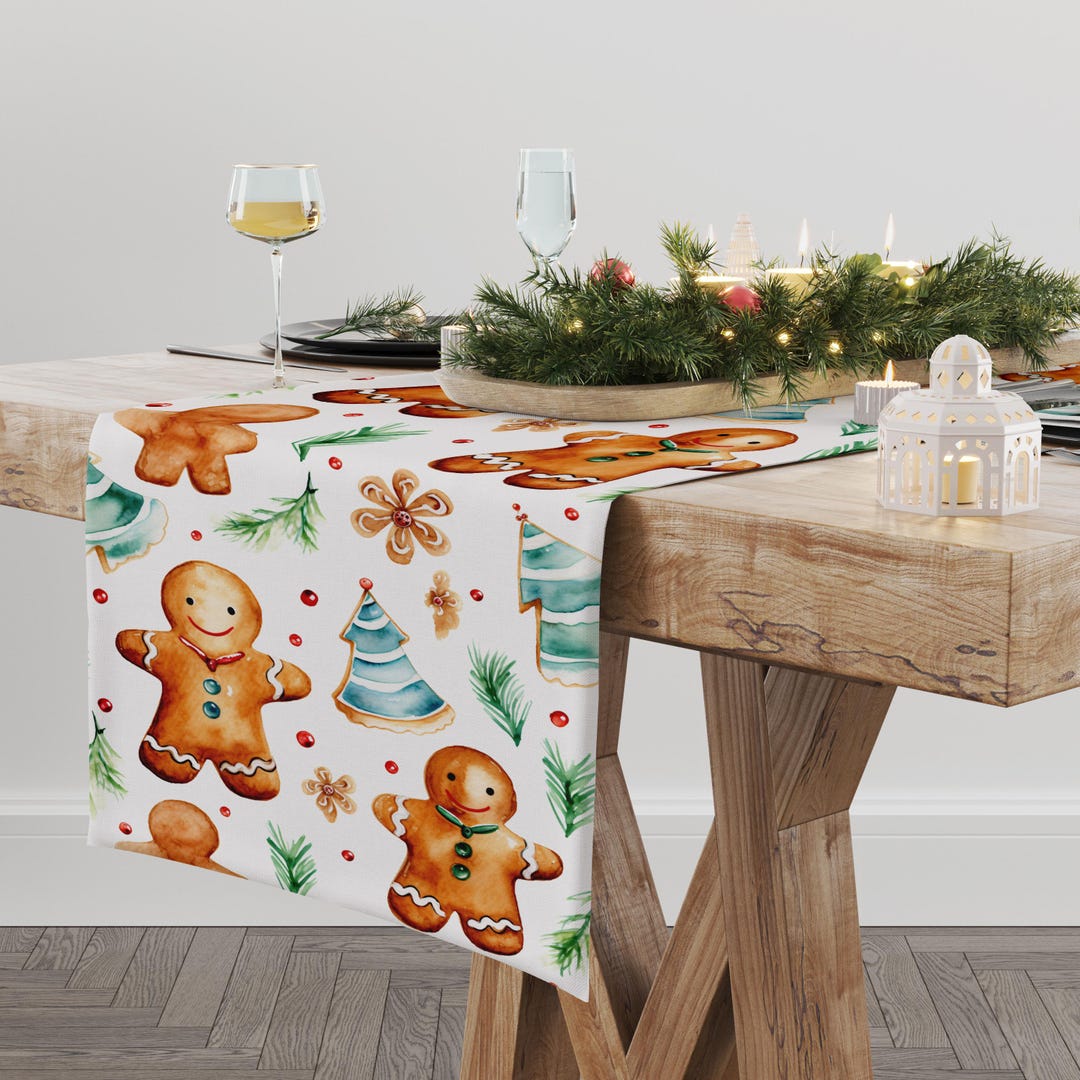 Christmas Gingerbread Table Runner, Christmas Cookie Table Decor ...