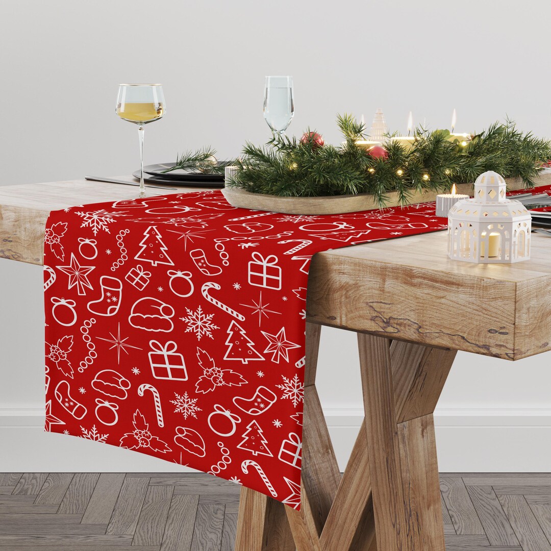 Red White Christmas Table Runner, Red Christmas Runner, Christmas Gift ...