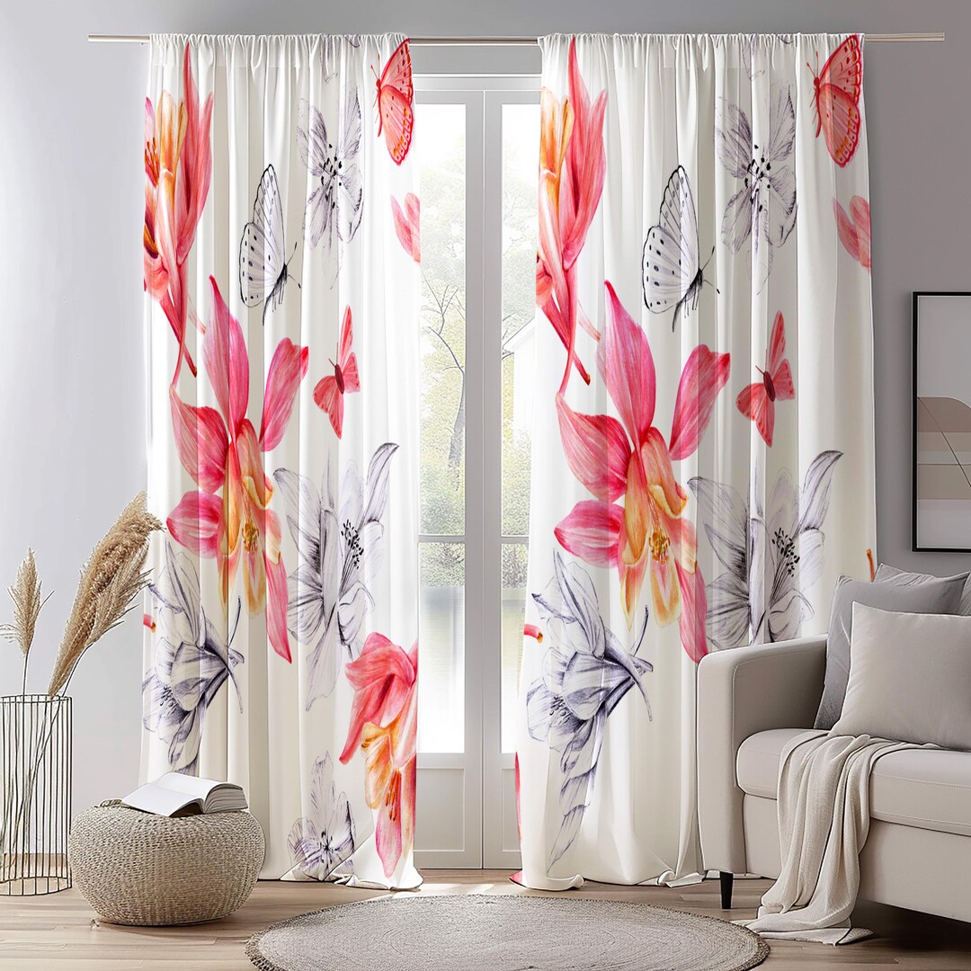 Modern Floral Curtains, Floral Window Drapes, Floral Curtain Decor ...