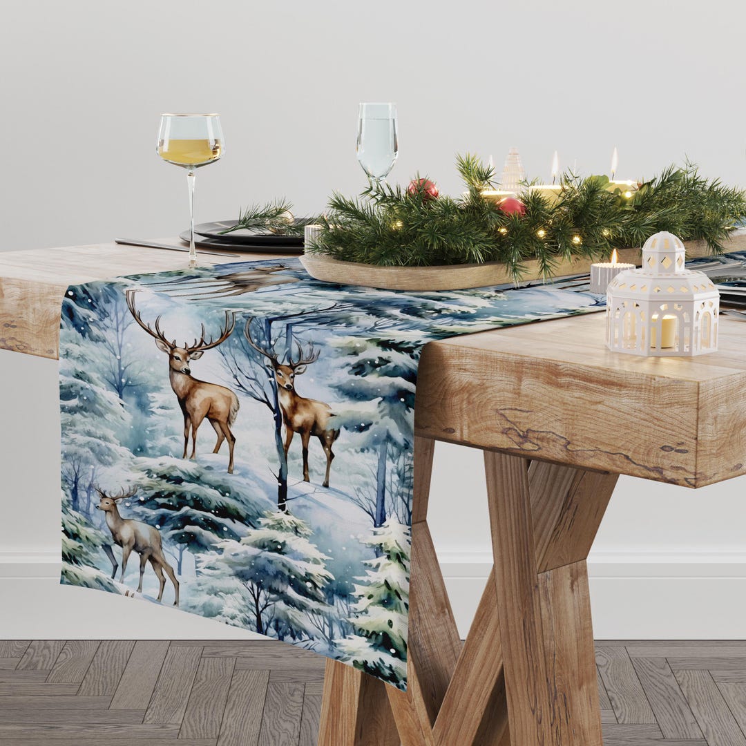 Christmas Deer Table Runner, Winter Deer Table Runner, Rustic Woodland ...