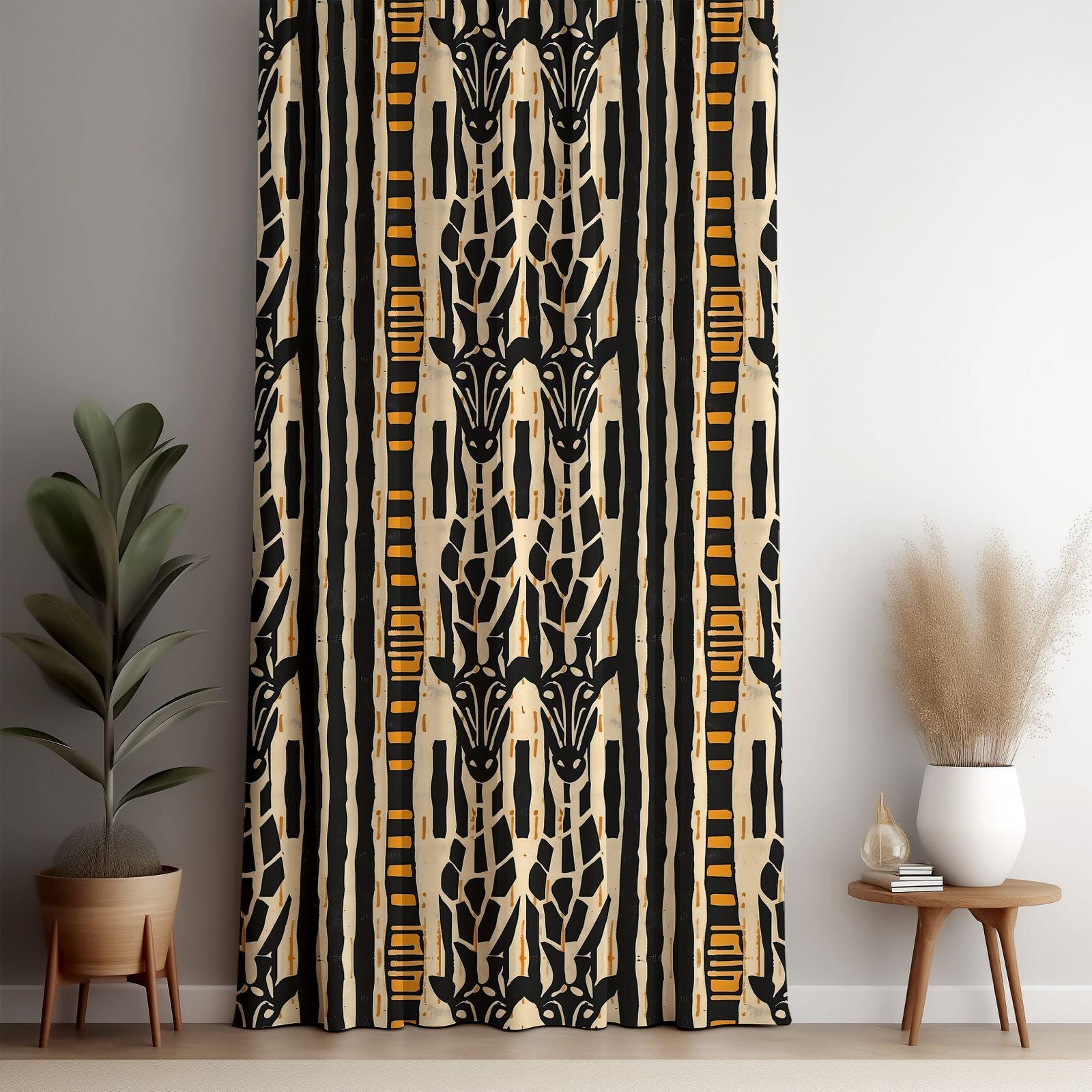 African Safari Tribal Animal Print Curtain Panel, Zebra Giraffe ...