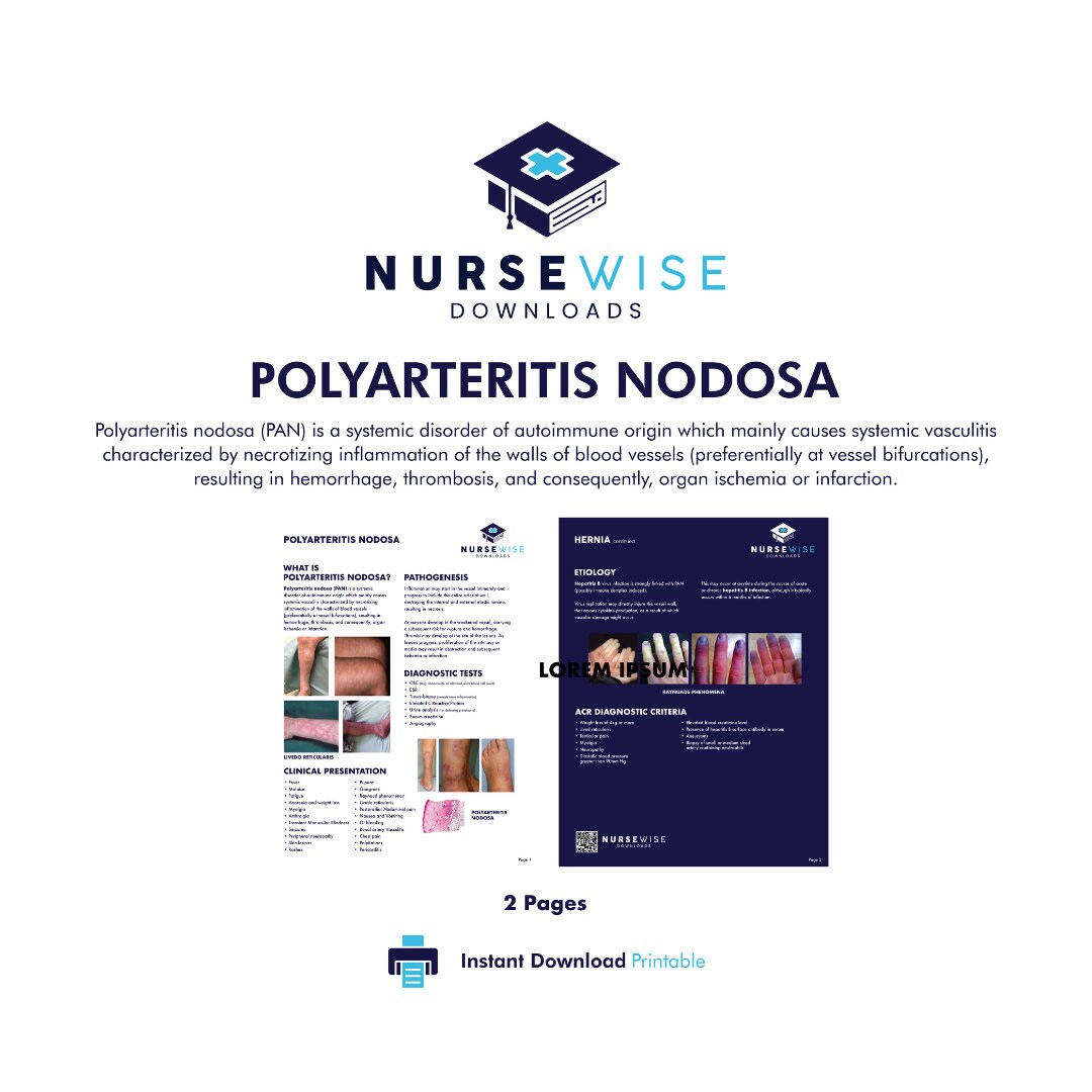 POLYARTERITIS NODOSA Nursing RESOURCE Bundle Digital Download Disease ...