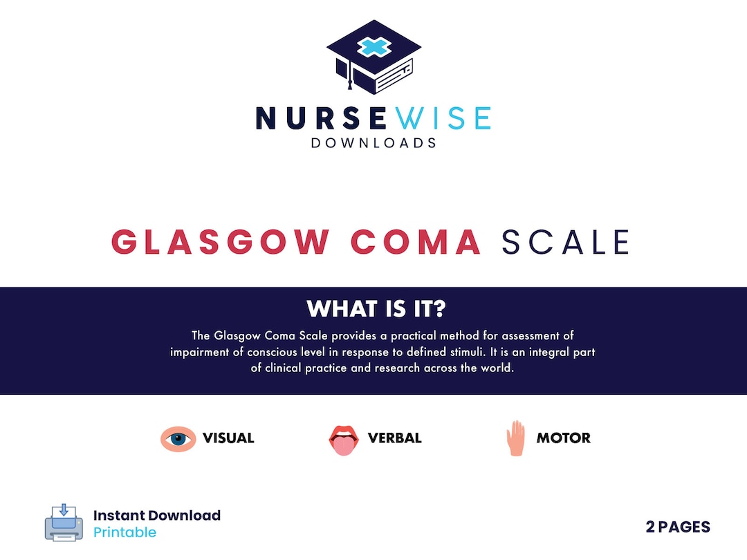 GLASGOW Coma SCALE Nursing RESOURCE Bundle Digital Download – Printable ...