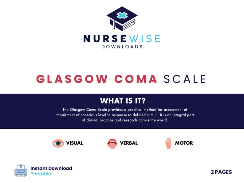 GLASGOW Coma SCALE Nursing RESOURCE Bundle Digital Download – Printable ...