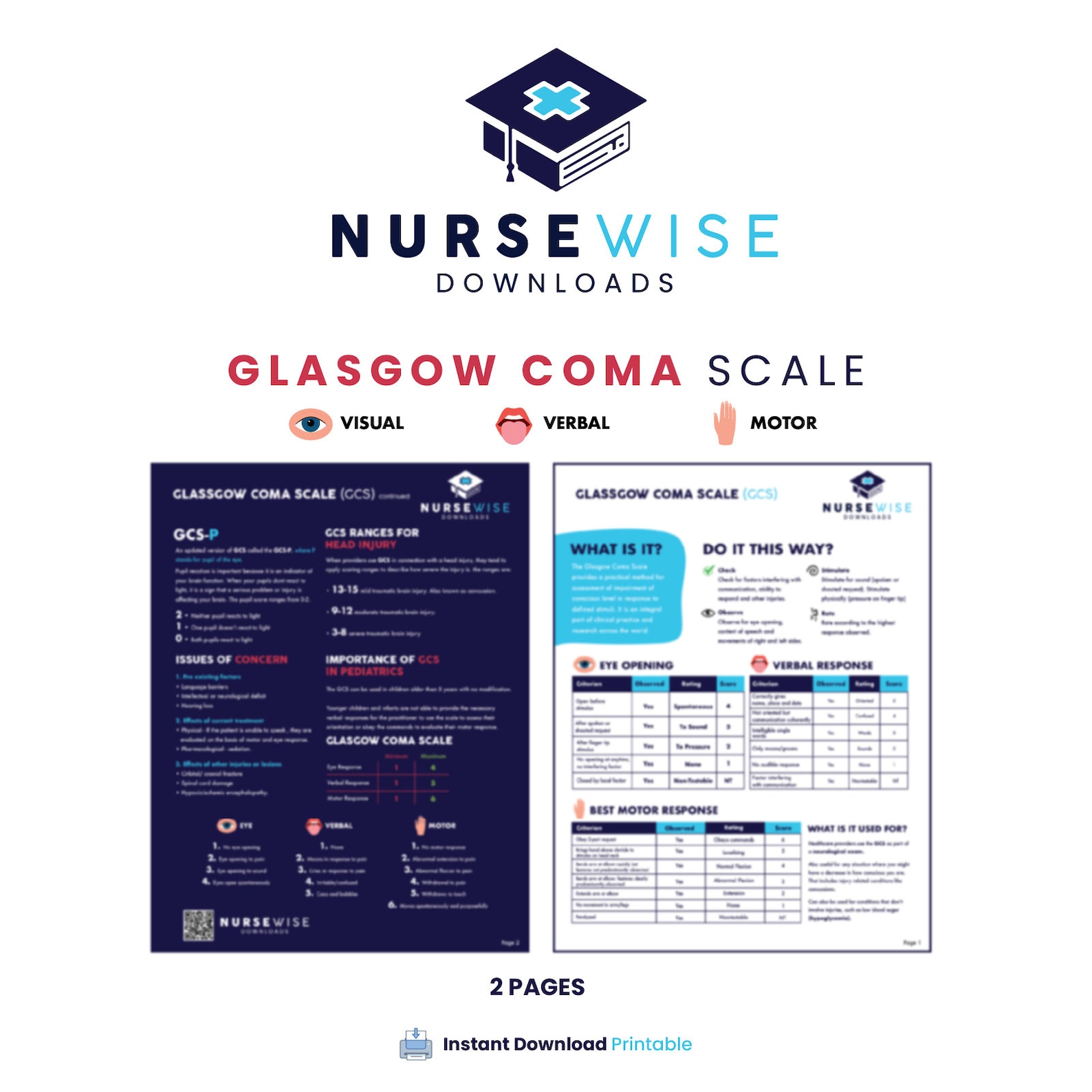 GLASGOW Coma SCALE Nursing RESOURCE Bundle Digital Download – Printable ...