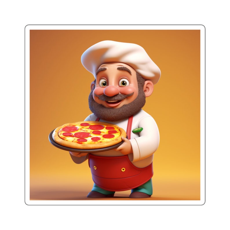 Square Sticker Cute Pizza Chef - Etsy