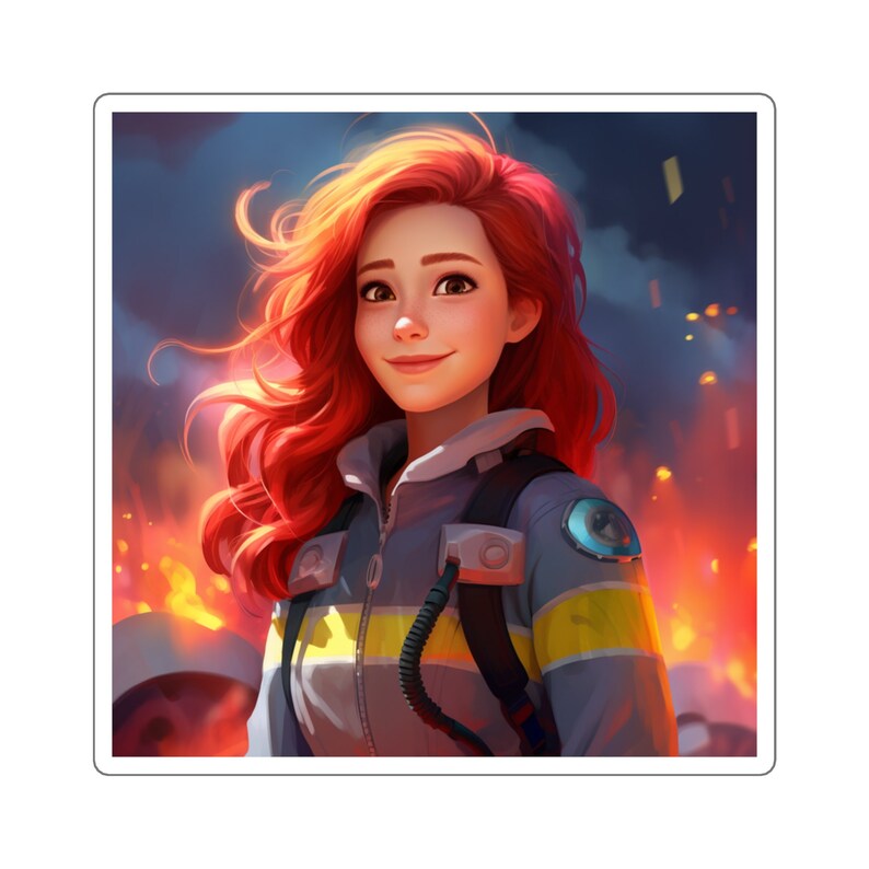 Square Sticker Cute Lady Firefighter 3 - Etsy