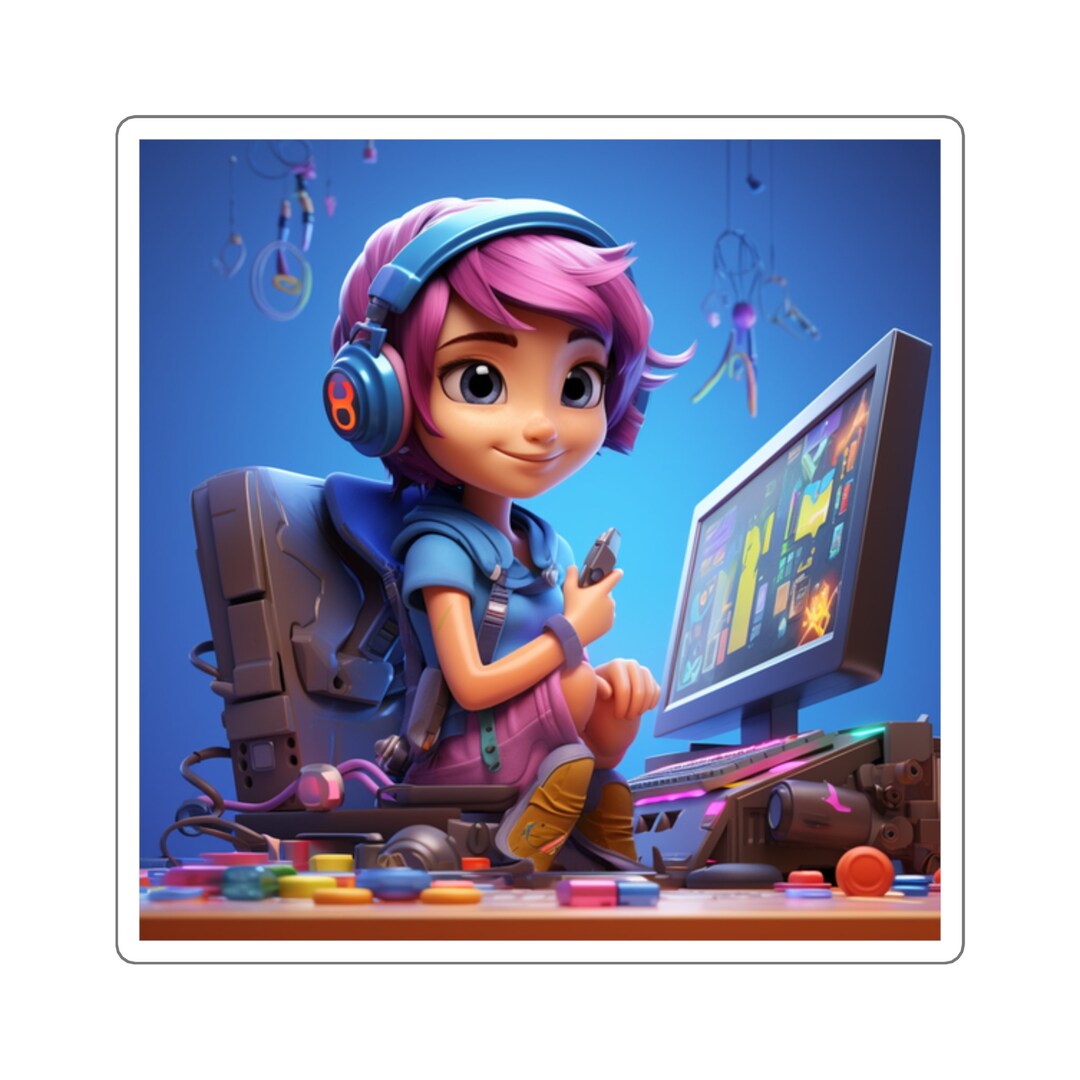 Square Stickers - Cute PC Gamer 1 - Etsy