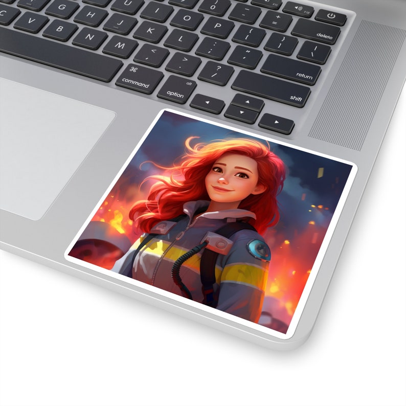 Square Sticker Cute Lady Firefighter 3 - Etsy