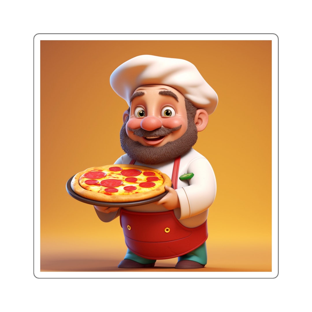 Square Sticker Cute Pizza Chef - Etsy