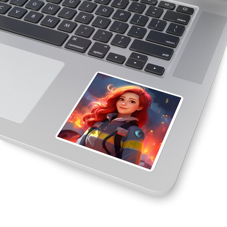 Square Sticker Cute Lady Firefighter 3 - Etsy