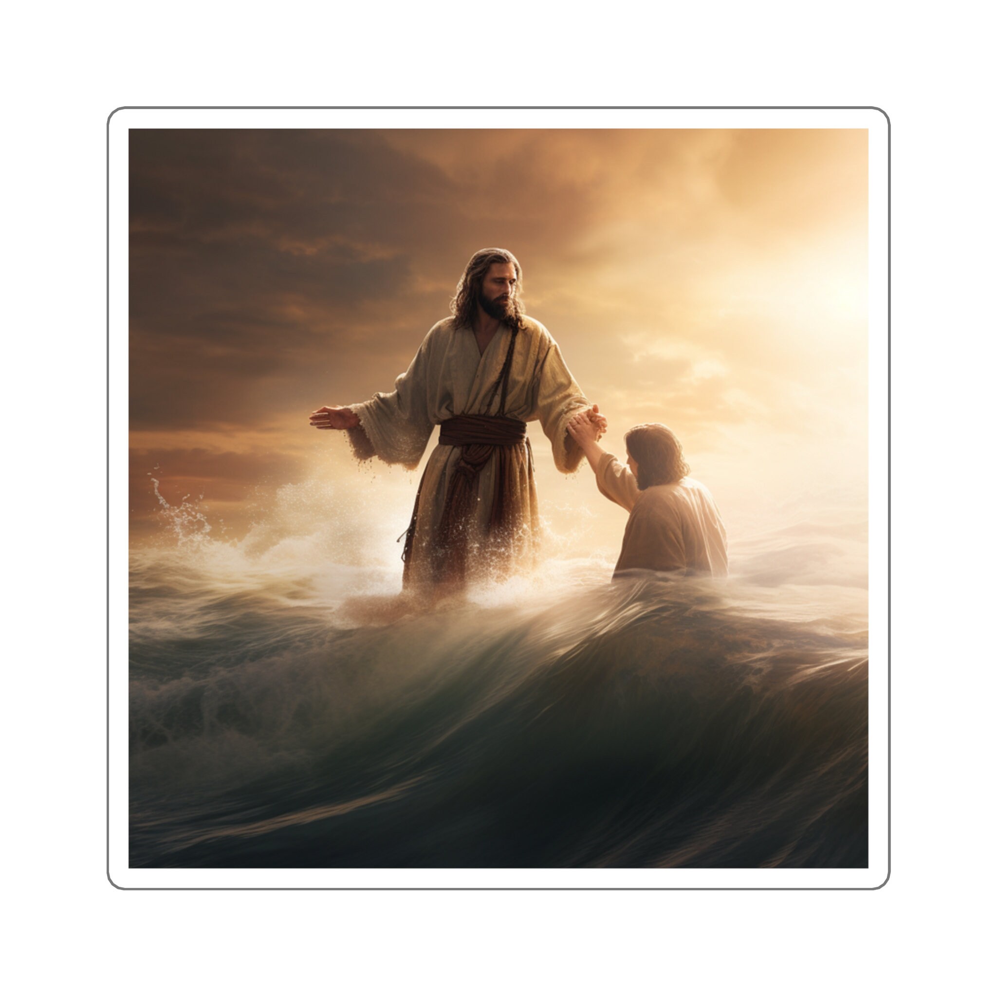 Square Sticker Jesus Saving Peter as They Walked on Water - Etsy