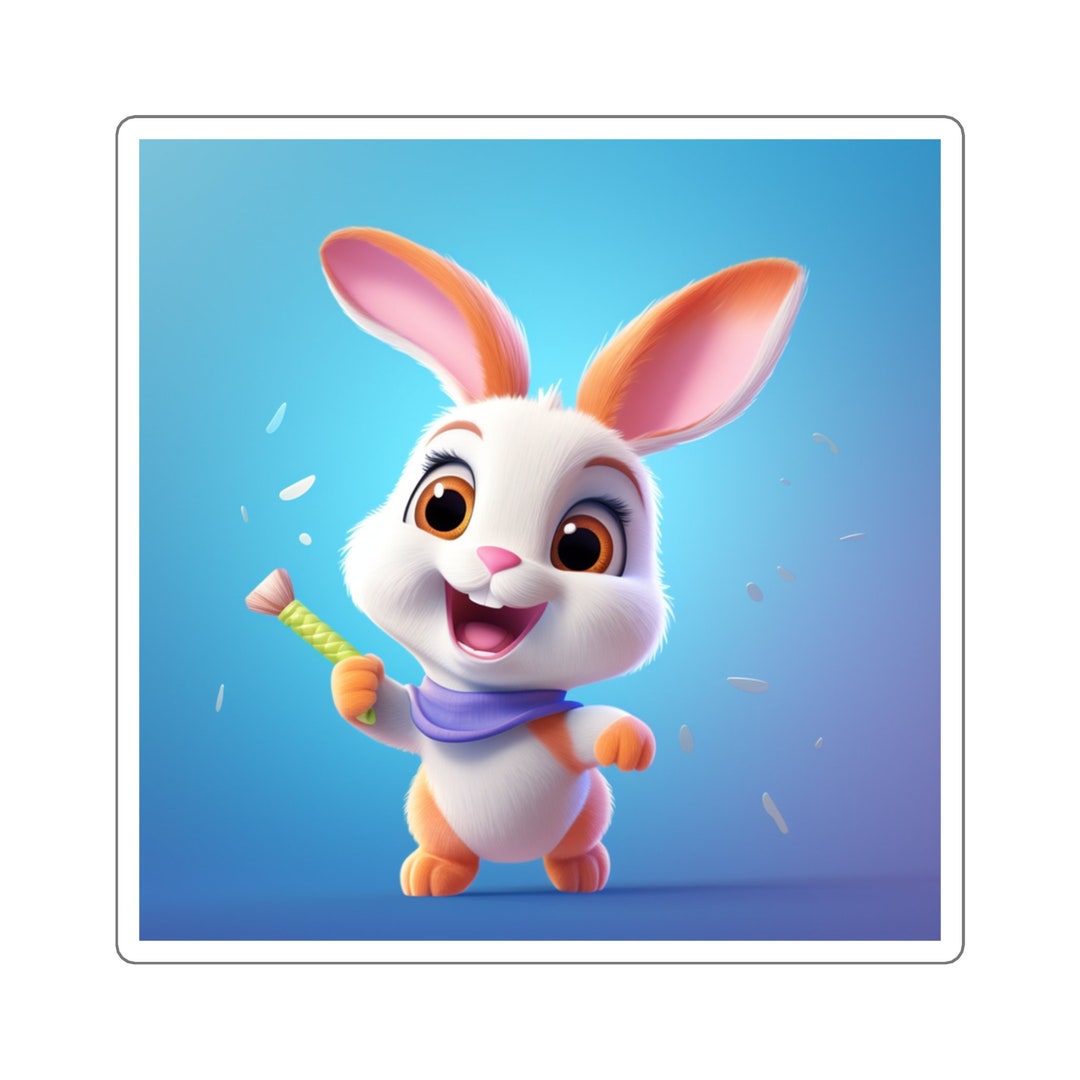 Square Sticker Cute Rabbit Playing With Toy - Etsy