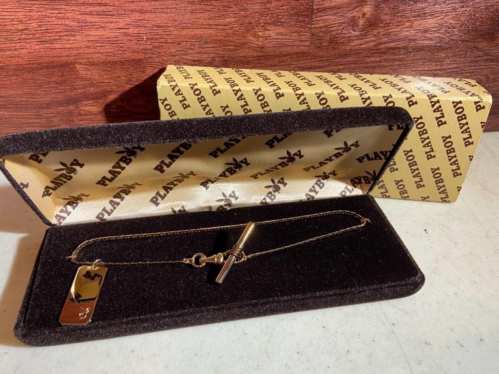 Vintage Playboy Choker Anhanger Rechteck Bunny Anhanger Gold Ton w Box Sleeve Etsy