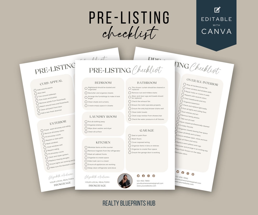 Realtor Pre-listing Checklist Customizable Real Estate - Etsy