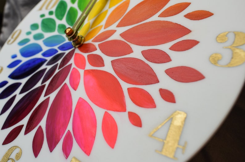 Hand Painted Rainbow Flower Clock - Etsy