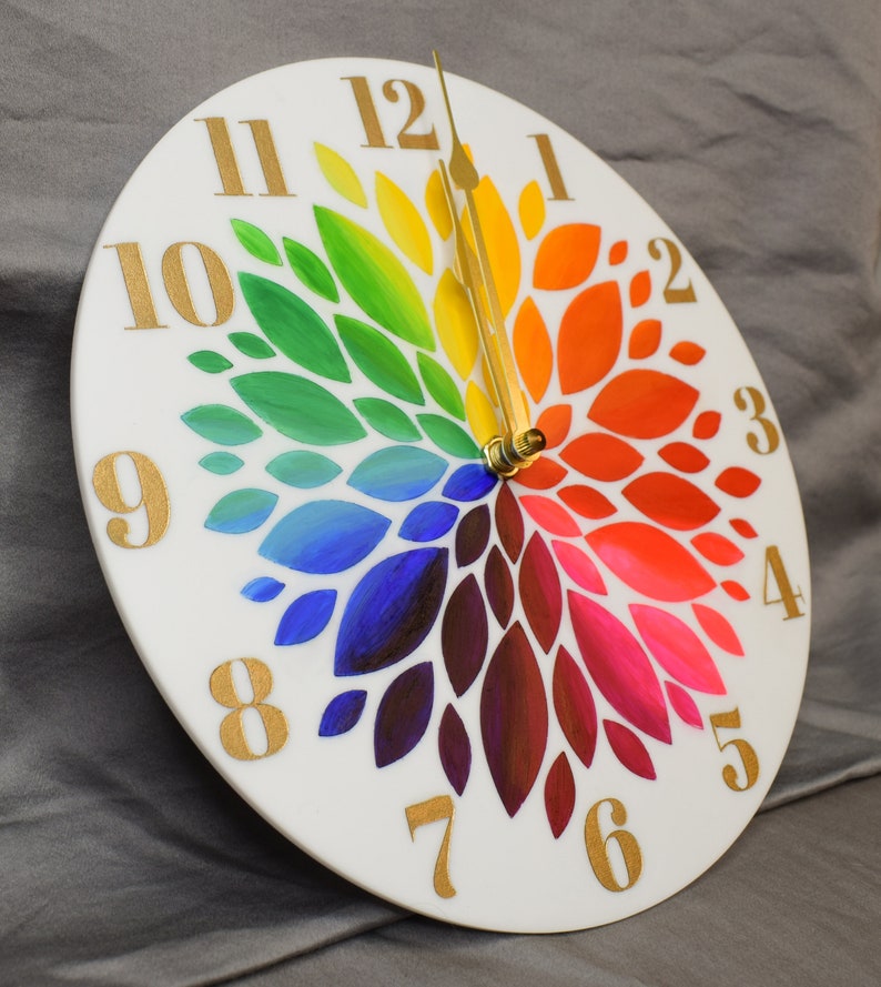 Hand Painted Rainbow Flower Clock - Etsy