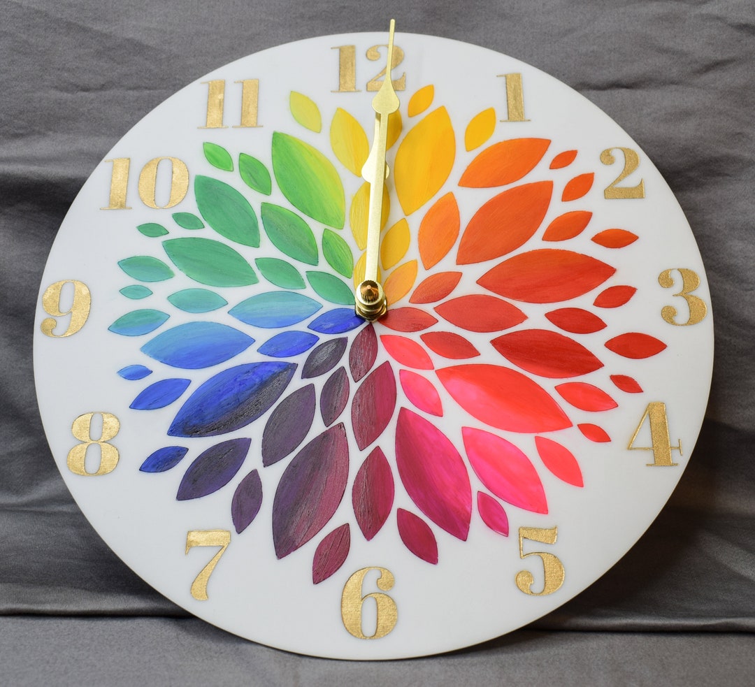 Hand Painted Rainbow Flower Clock - Etsy