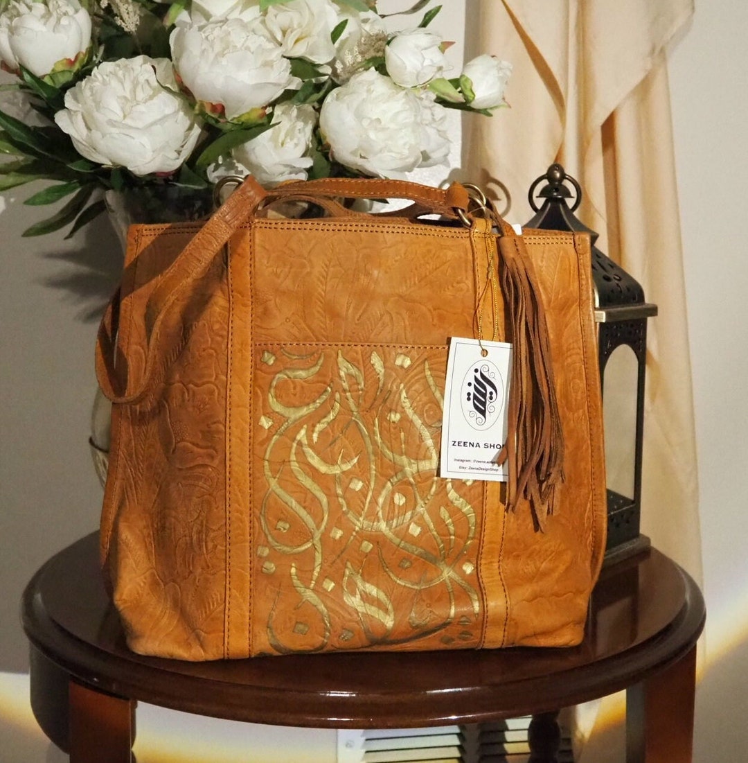 Hand-painted Arabic Calligraphy on Authentic Leather Handbag - Etsy