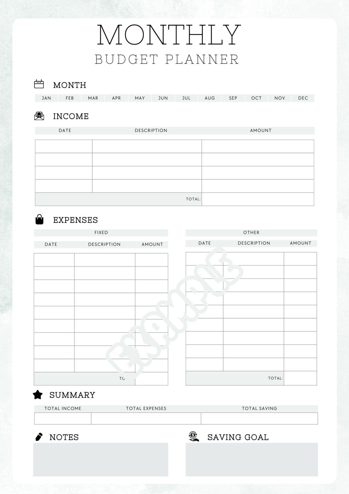 Monthly Budget Planner Printable, Fillable PDF, Budget Tracker Template ...