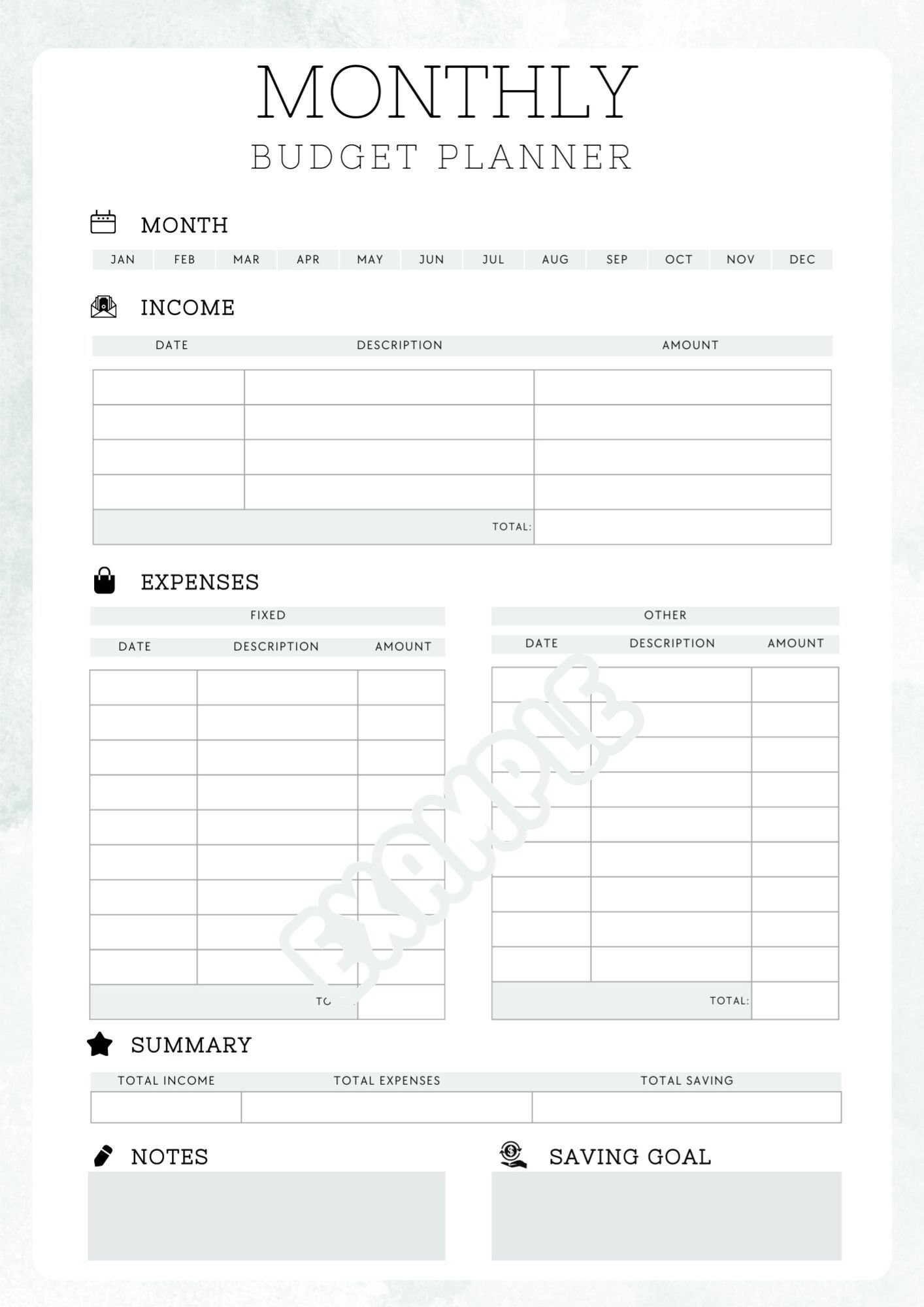 Monthly Budget Planner Printable, Fillable PDF, Budget Tracker Template ...