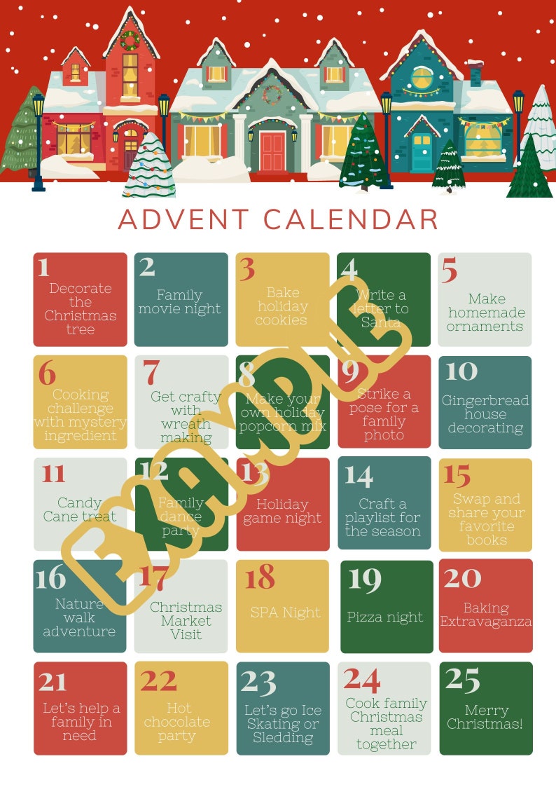 Printable Advent Calendar, Advent Calendar, 24 Printable Advent ...