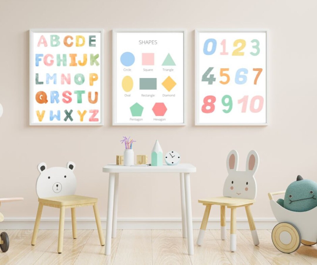 Alphabet, Numbers, and Shapes Digital Posters, Children's Digital ...