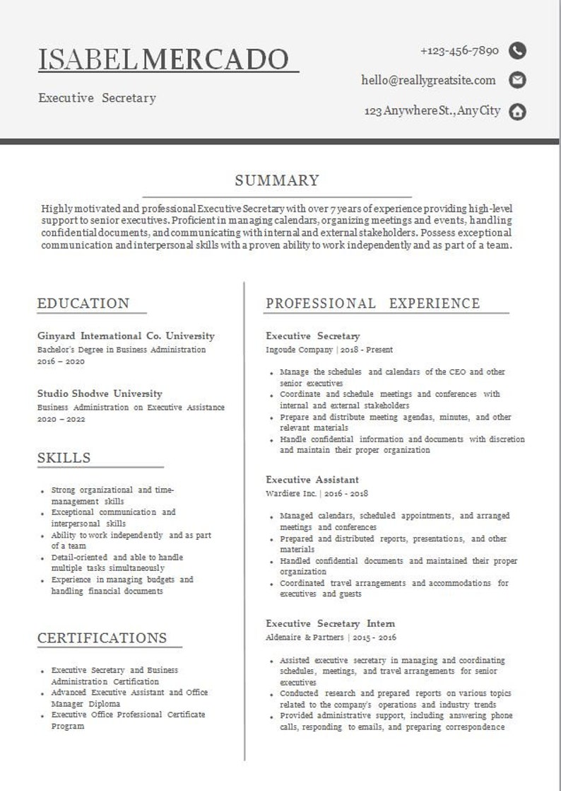 Modern Simple Resume Template Word CV With Photo - Etsy