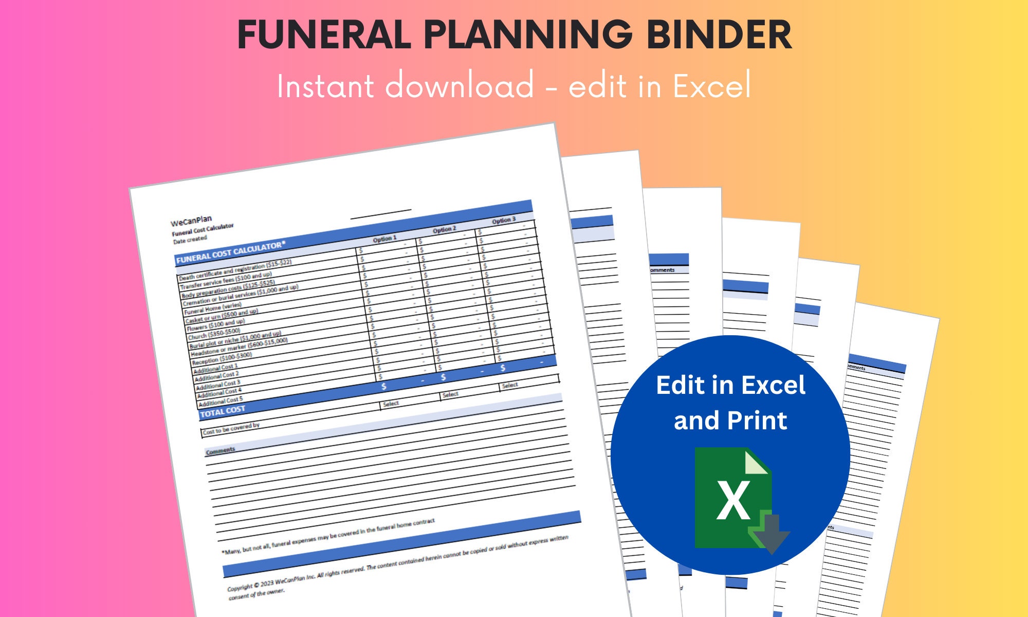 Funeral Planning Binder Excel Funeral Planning Worksheet Estate