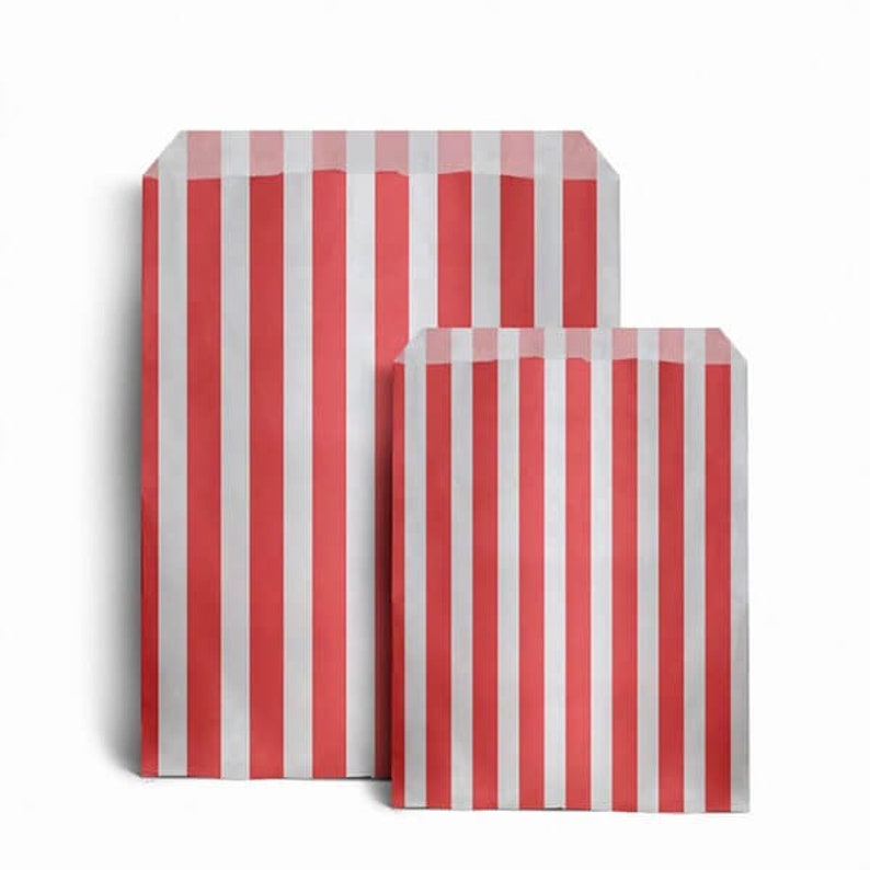 Candy Stripe Bags, Red & White, Party Bags, Treat Bags, Sweet Shop Bags ...