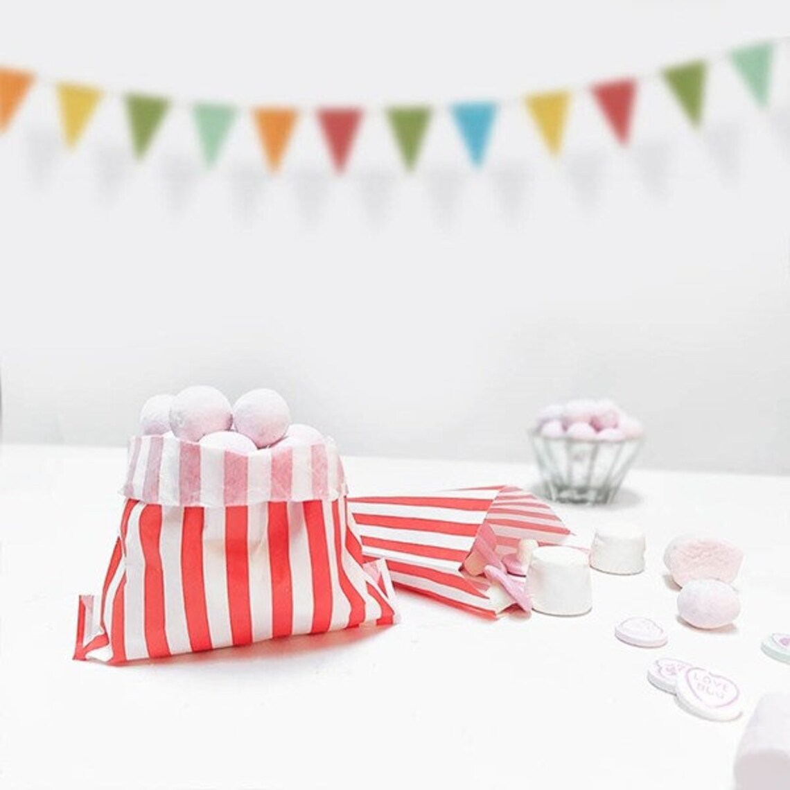 Candy Stripe Bags, Red & White, Party Bags, Treat Bags, Sweet Shop Bags ...
