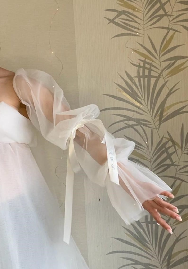 Wedding Sleeves. Bohemian Bridal Bishop Sleeves. Puff Sleeves for Simple Wedding Dress. Bicep ...