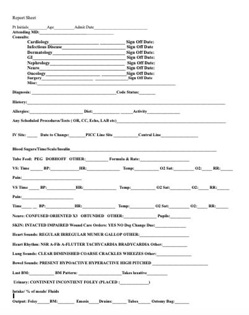 Single Patient Report Sheet - Etsy