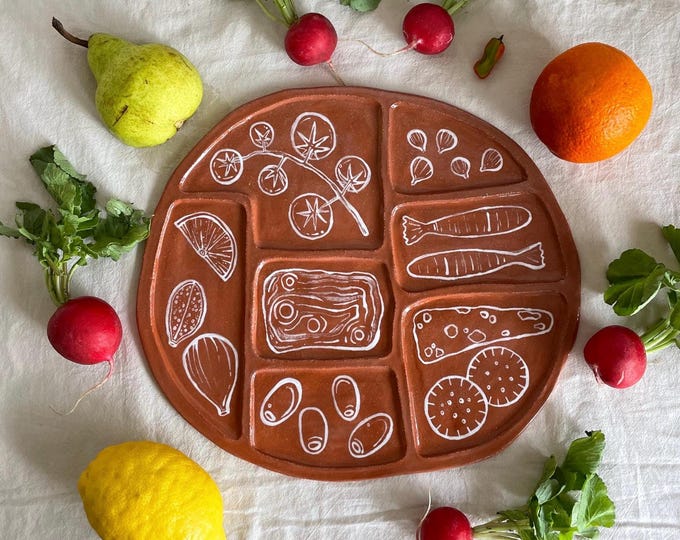 Ceramic Illustrated Snack Plate Handmade Terracotta - Etsy